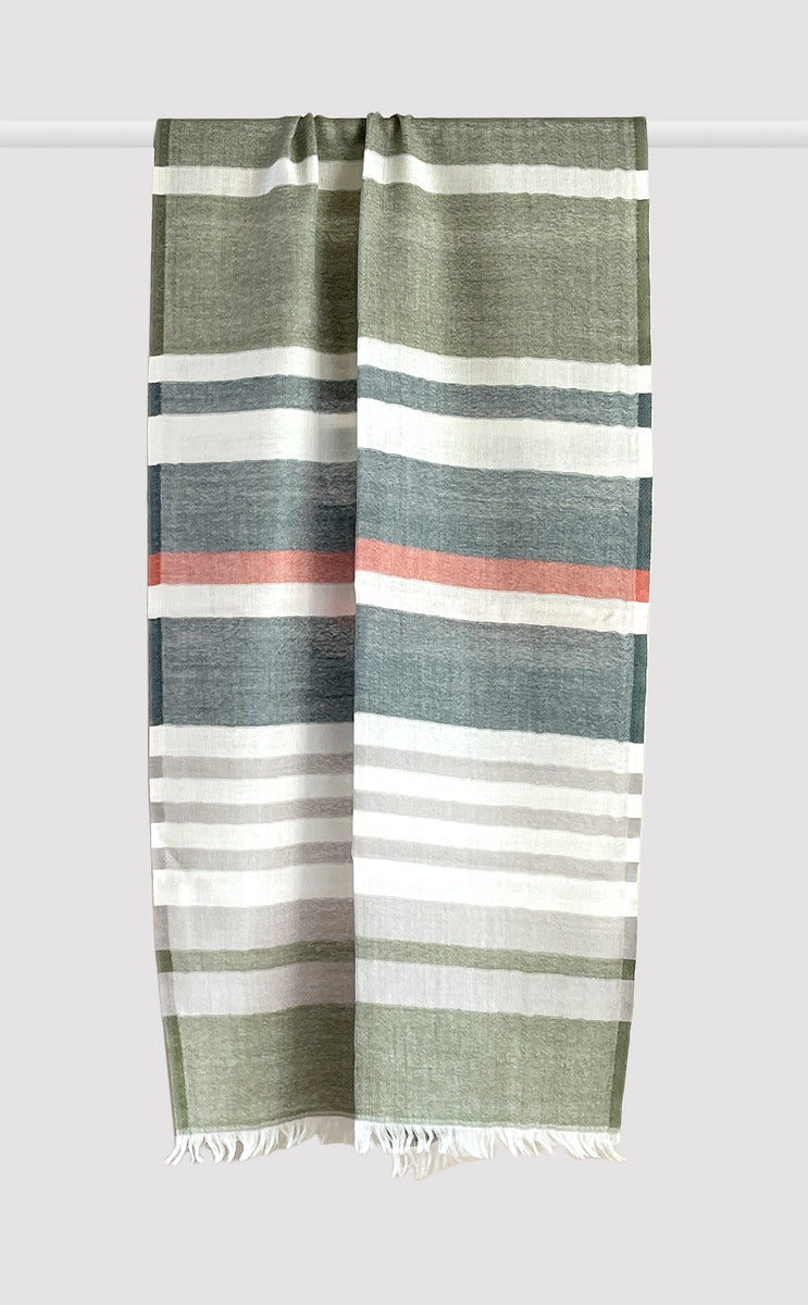 Olive Striped Merino Muffler | Fine Wool Muffler | Stoles for Men – The Yarn Story