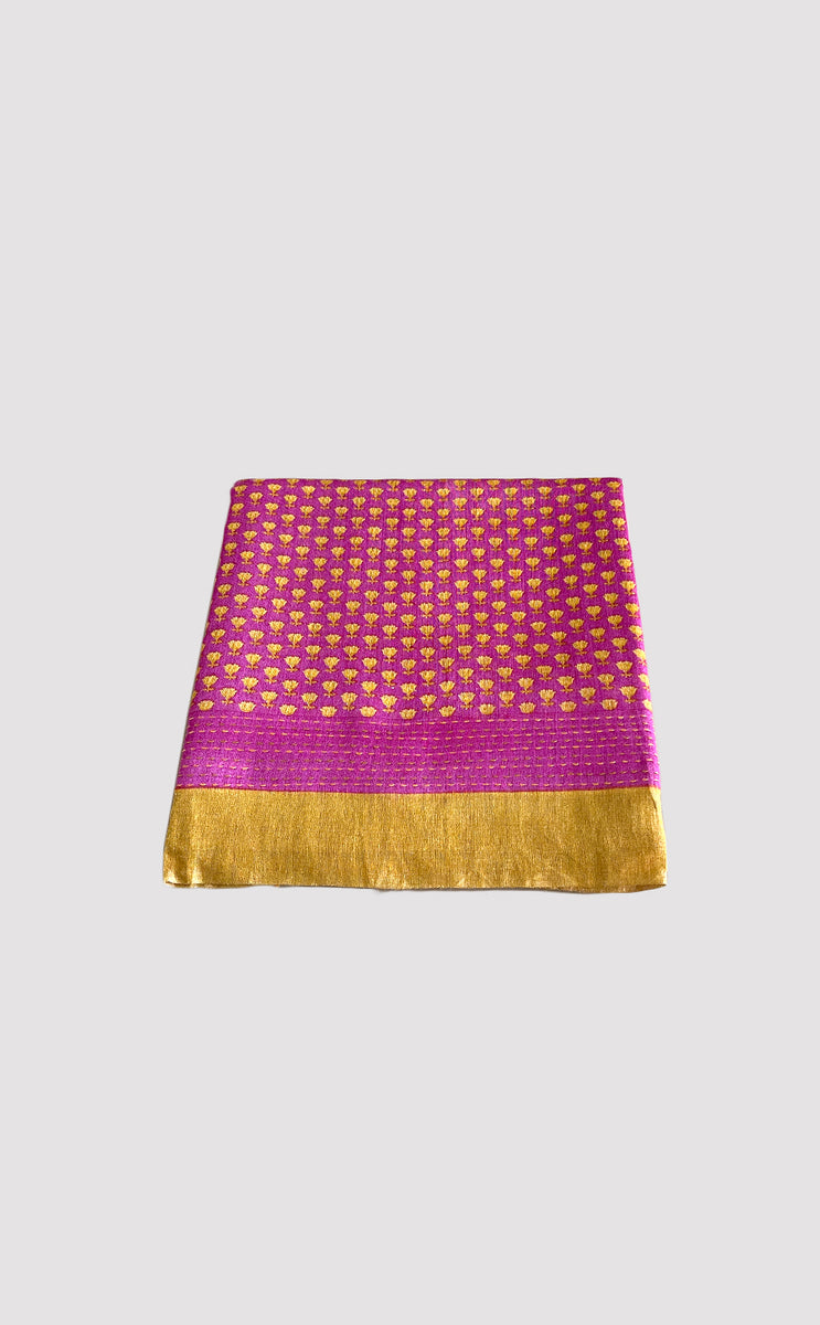 Tussar Kantha Pink Palmette Flourish Saree | Sarees & Suits | Silk ...